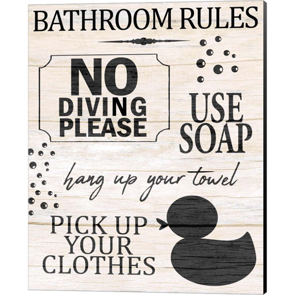 Trinx Bath Rules 1 by Kimberly Allen - Wrapped Canvas Textual Art | Wayfair